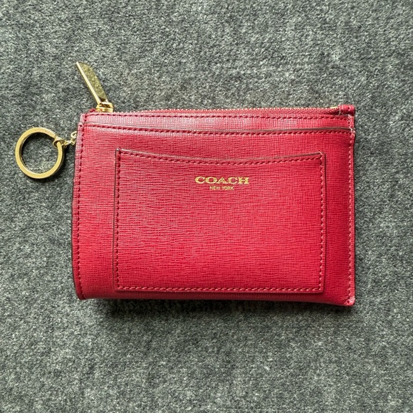 Coach | Accessories | Coach Scarlet Leather Wallet With Gold Accents ...